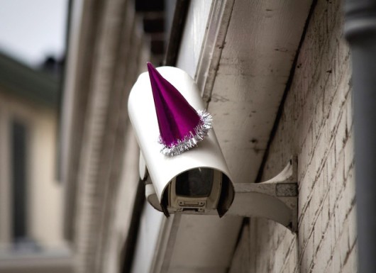 Party Hats on Surveillance Cams Celebrate Orwell's Birthday
