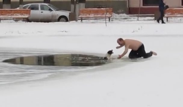 Watch Shirtless Hero Rescue Terrified Dog From Slipping into Icy Waters ...