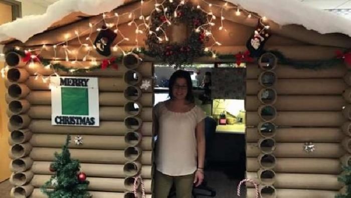 Woman Turns Cubicle Into Log Cabin, Wins First Place In Decorating ...