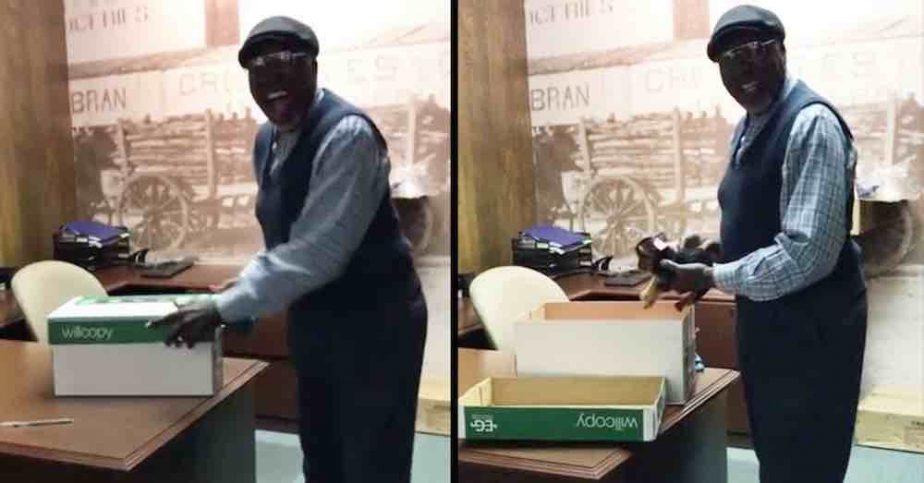 Janitor Works At Bank For 30 Years So Coworkers Surprise Him With Puppy ...
