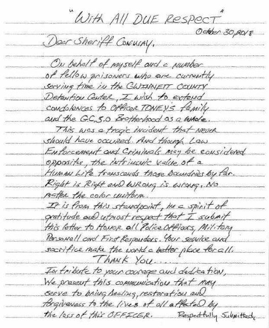 Inmates Write Heartfelt Letter to Police Department Offering ...