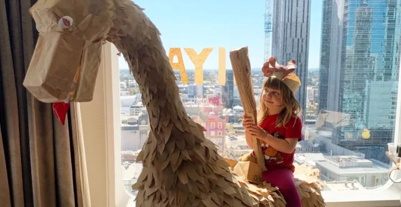 Family Builds Giant Dinosaur From Take-Out Containers During Hotel ...
