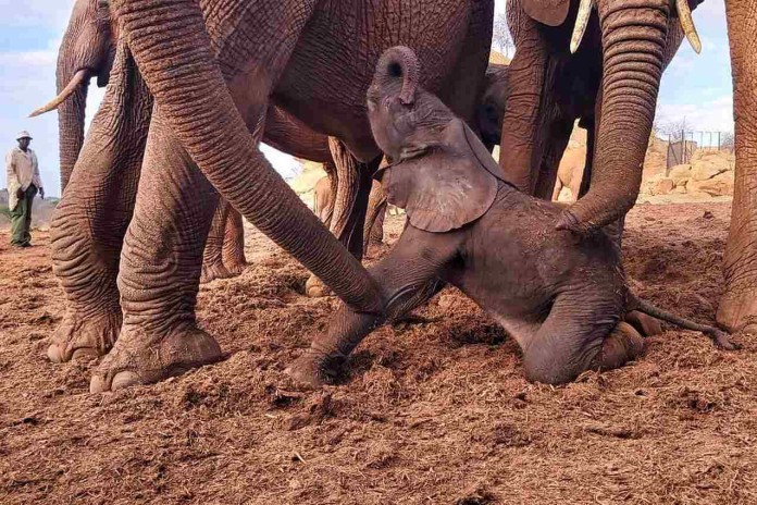 Adult Elephants React to Birth in the Herd Just Moments After Adorable ...