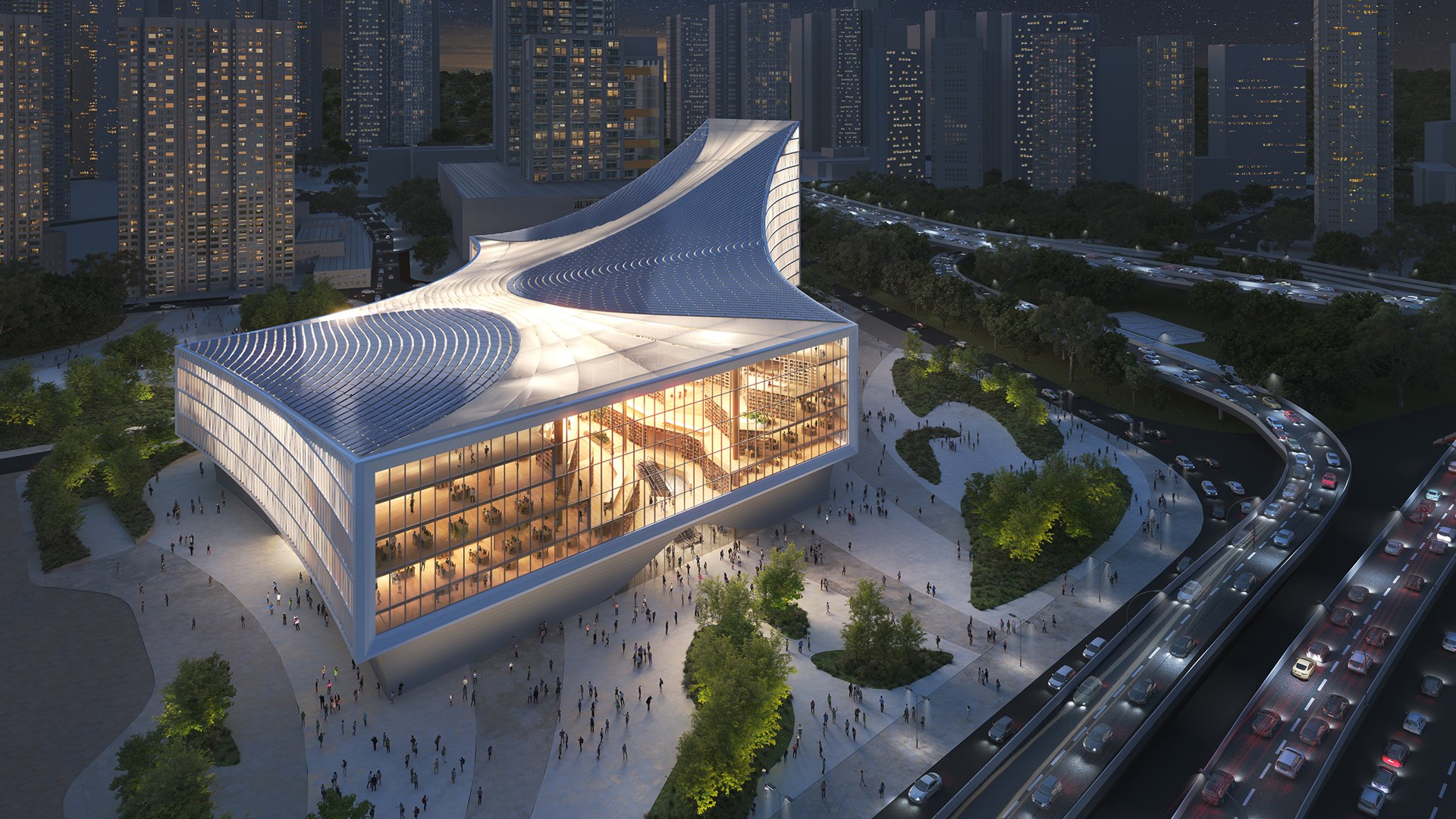 'Vast Canyon of Books' Splits Open in Stunning New Public Library in China