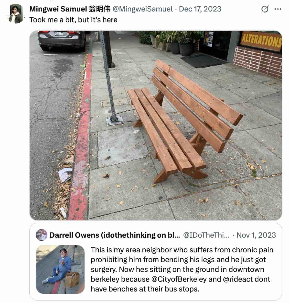 Kindness Activists are Adding Benches to City Bus Stops After Man With ...